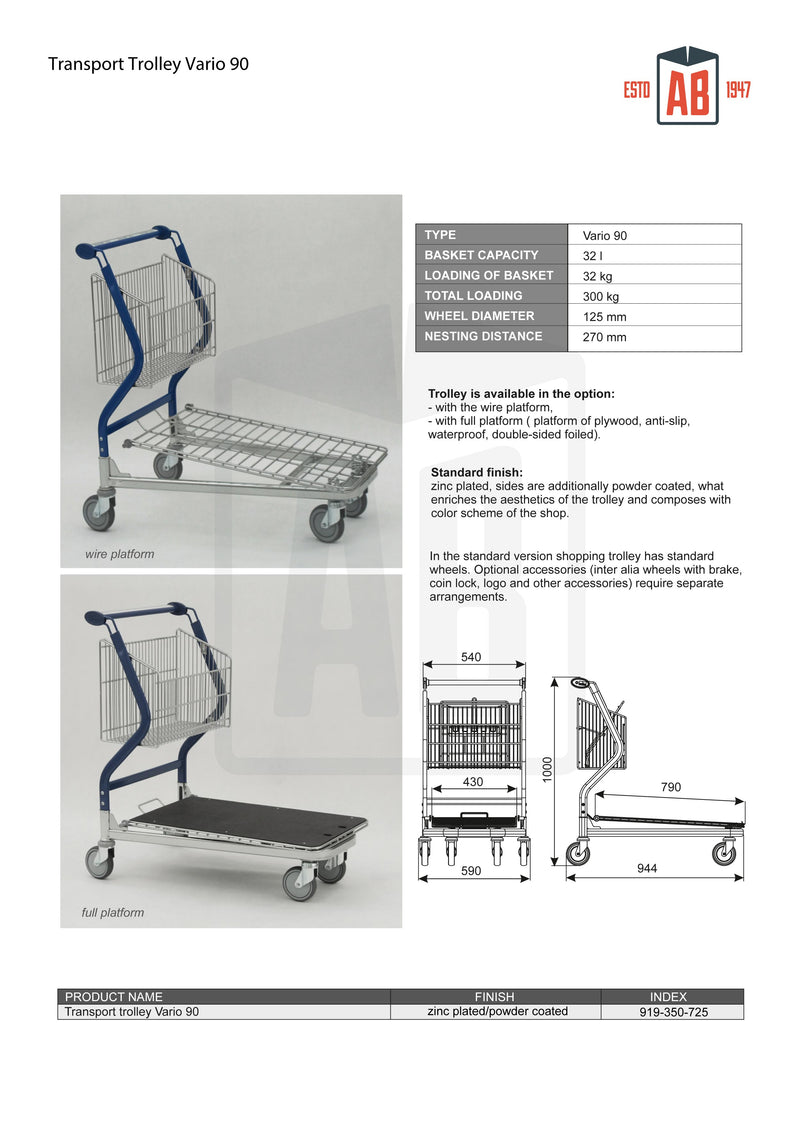 Vario 90 Transport Trolley – Fixed Basket Trolley with Wire Platform ...